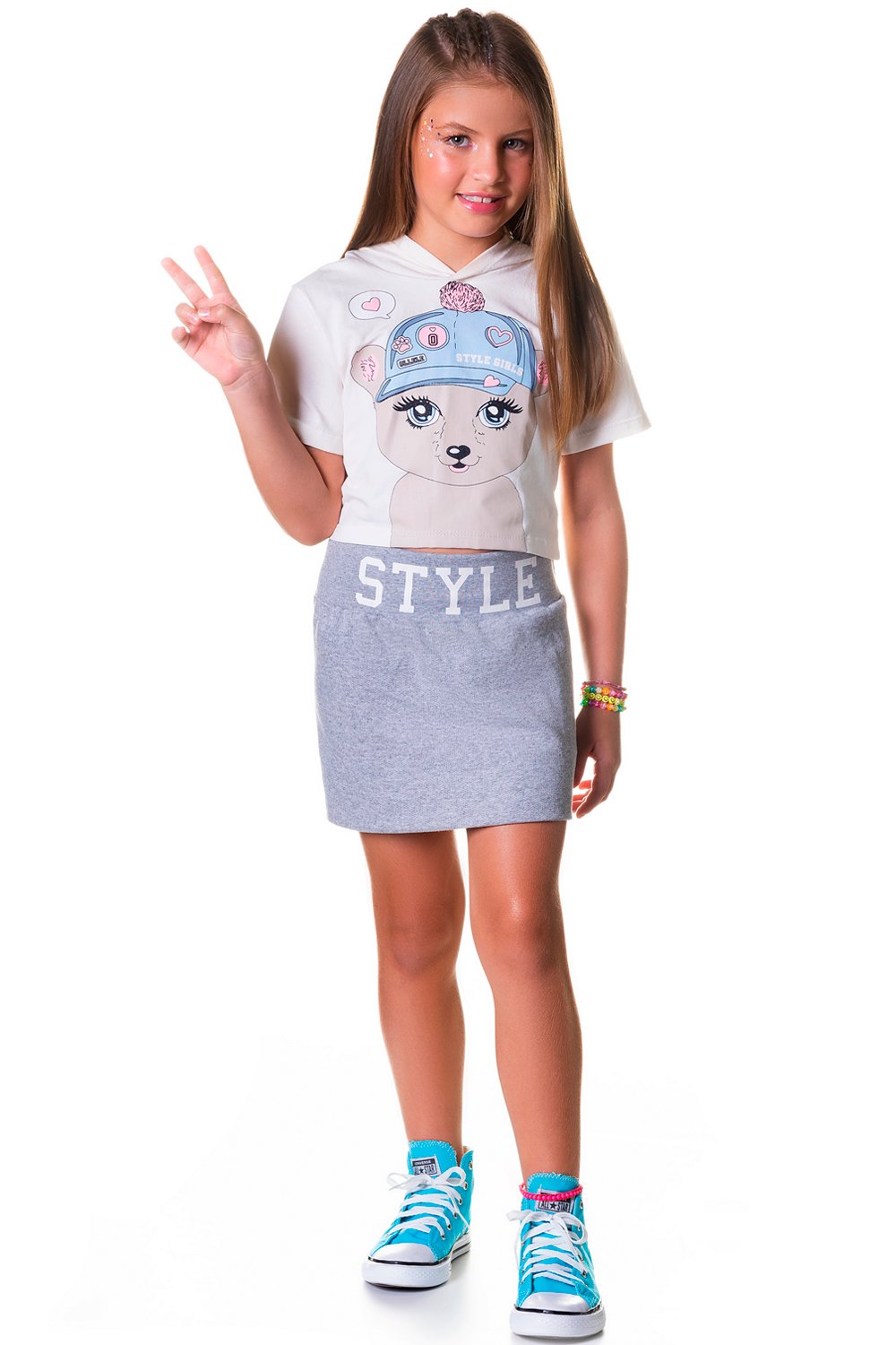 Conjunto Curto Juvenil Menina Style Girl Off White - Ollelê