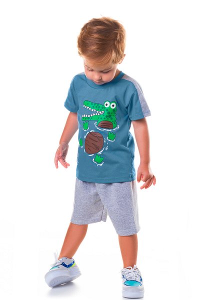 Conjunto Curto Infantil Menino Jacaré Azul - Ollelê