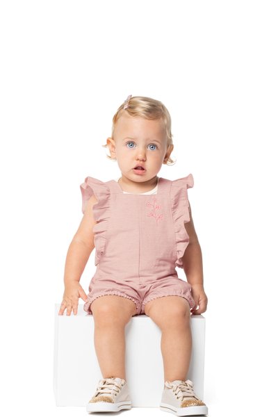 Conjunto Regata e Jardineira Bebê Menina Off White - Ding Dang