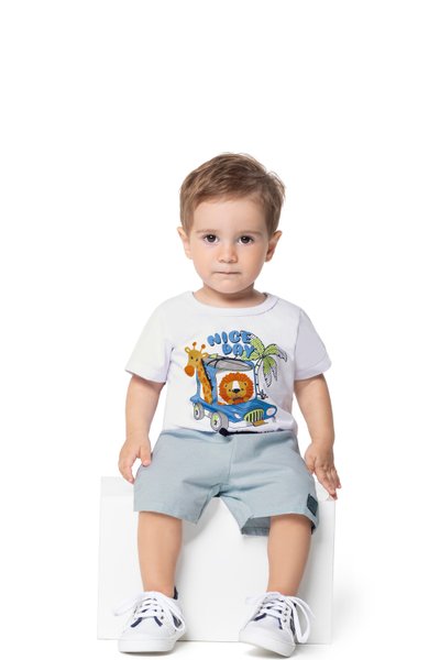 Conjunto Curto Bebê Menino Nice Day Branco - Ding Dang