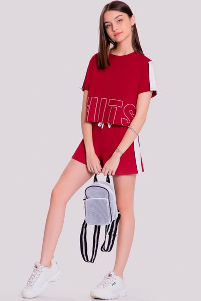 Conjunto Curto em Viscose Juvenil Menina Vermelho - Lunender Hits