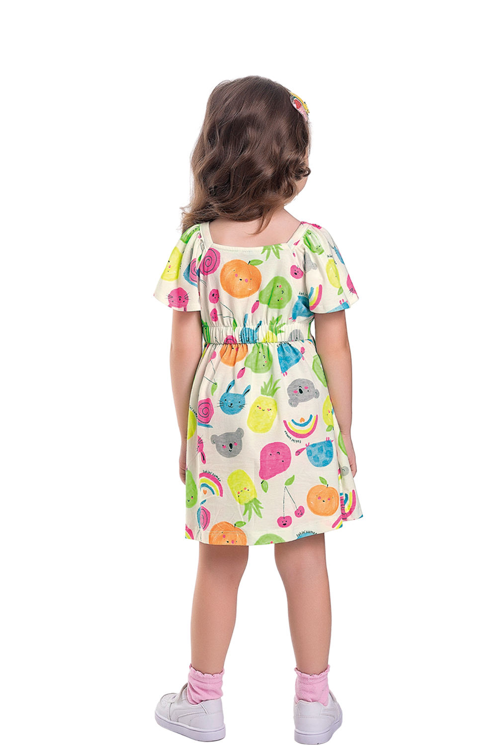 Vestido em Meia Malha Infantil Menina Frutinhas Marfim - Fakini