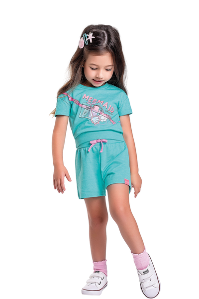 Conjunto Curto Infantil Menina Mermaid Azul - Fakini