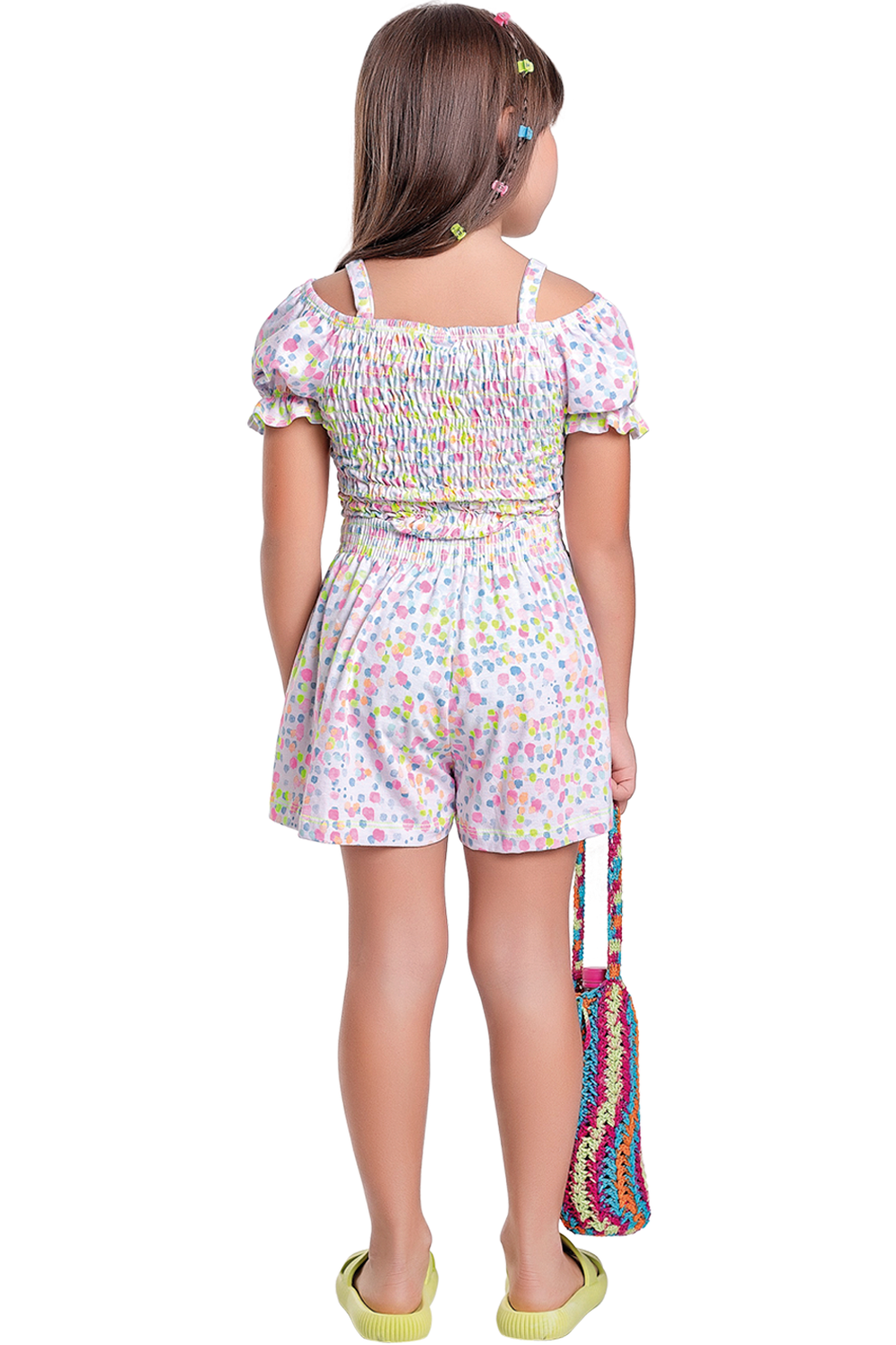Conjunto Curto em Meia Malha Infantil Menina Amarelo - Fakini