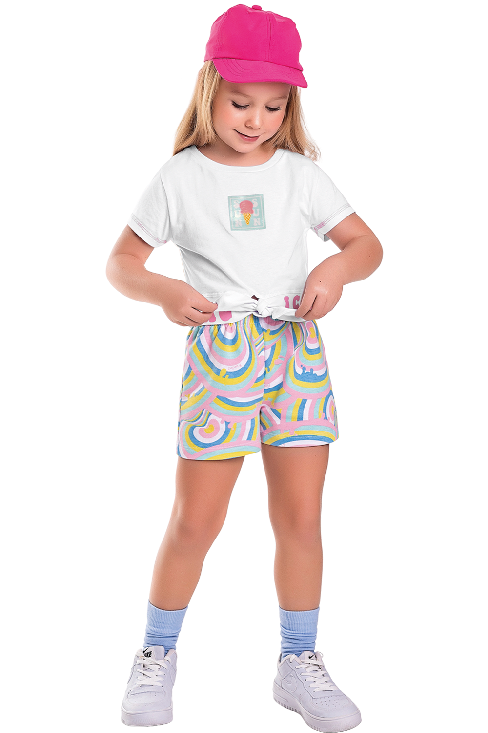 Conjunto Curto Infantil Menina Psychedelic Branco - Fakini