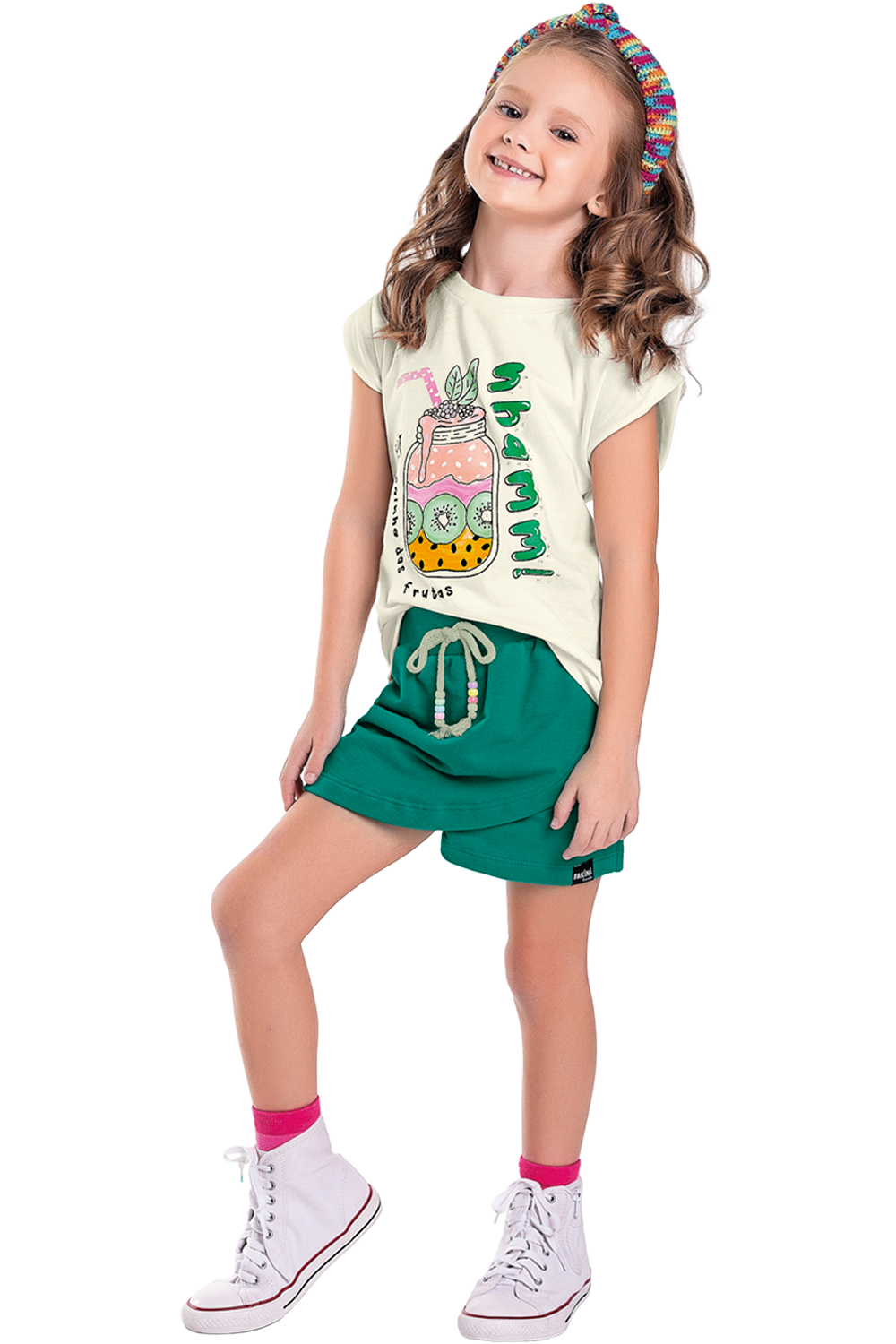 Conjunto Curto Infantil Menina Rainha das Frutas Marfim - Fakini