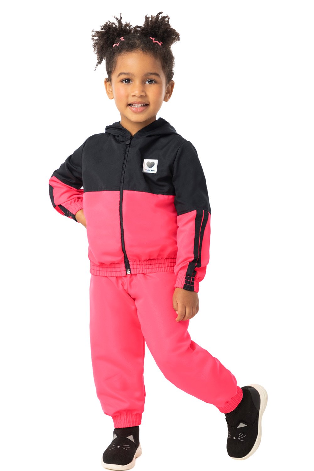 Conjunto Jaqueta e Calça Microfibra Infantil Menina Preto Marlan