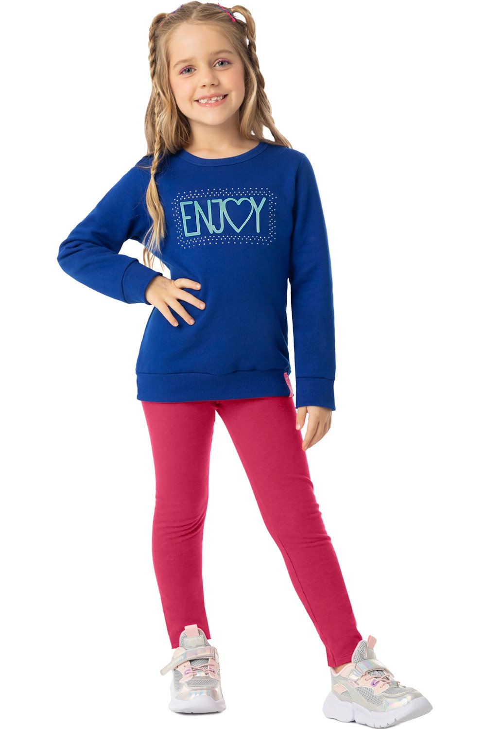 Conjunto Blusão e Legging Infantil Menina Enjoy Azul - Marlan