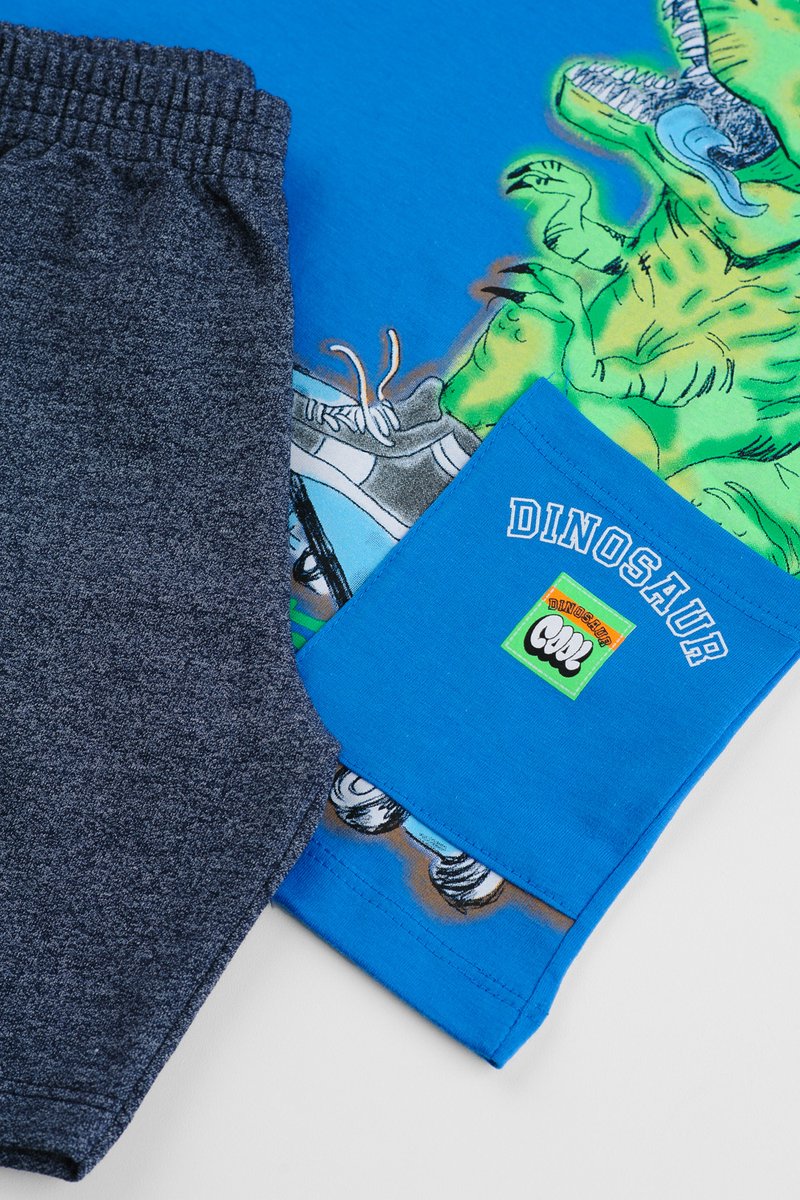 Conjunto Fakini Infantil Menino Skate Dinosaur Azul