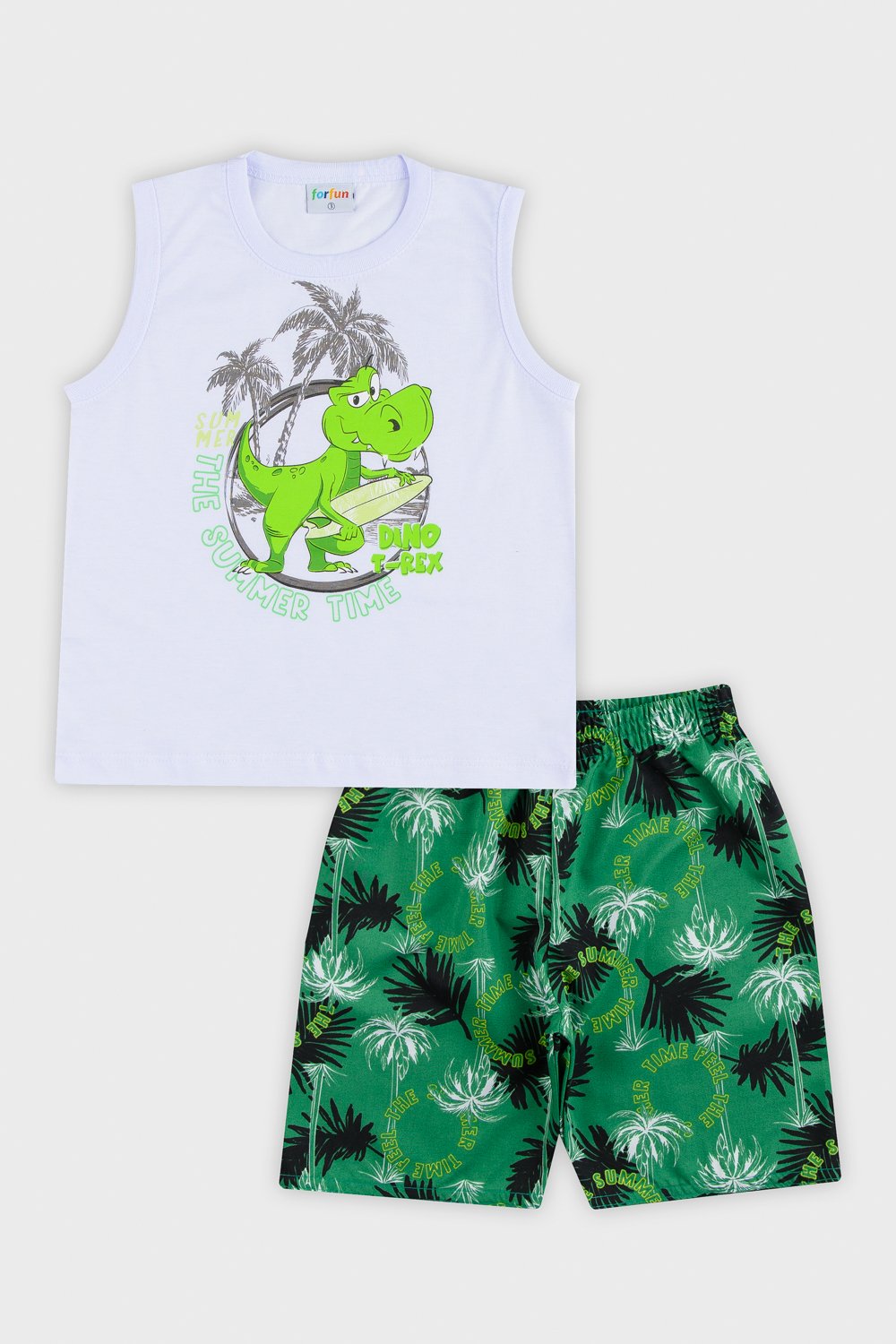 Conjunto Fakini Forfun Infantil Menino T-Rex Branco
