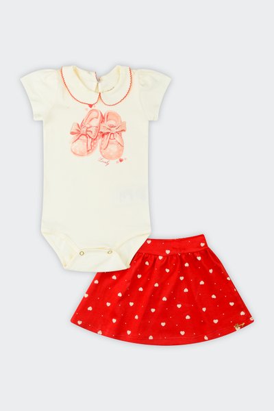 Conjunto Bebê Menina Body e Saia Glinny Off White