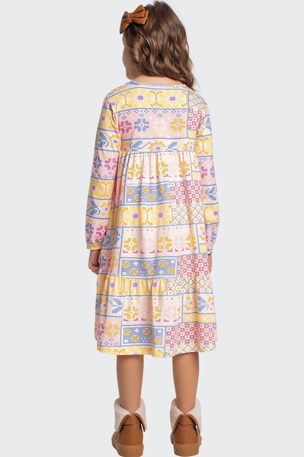 Vestido Manga Longa Infantil Menina Fakini Azul