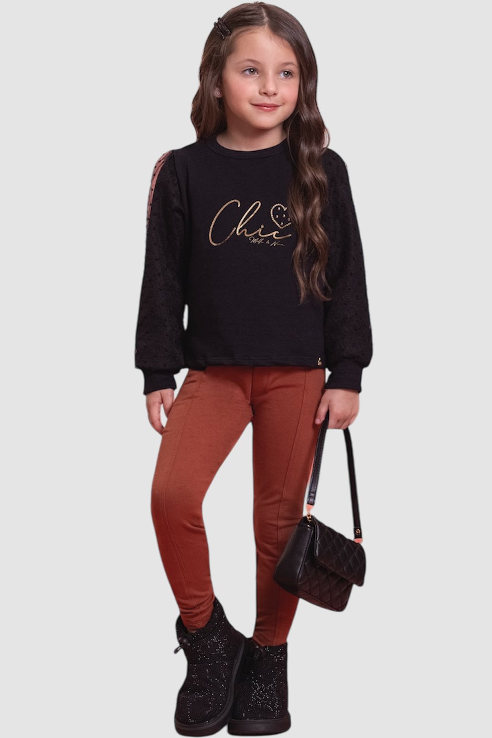 Conjunto Longo Infantil Menina Chic Milli&Nina Preto